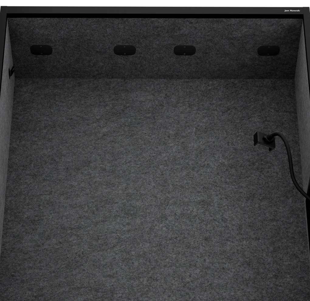 Skříň se sedákem a zónou ticha SALLY MentalBox, černá konstrukce, tmavě šedý sedák, 1850 x 1150 x 400 mm