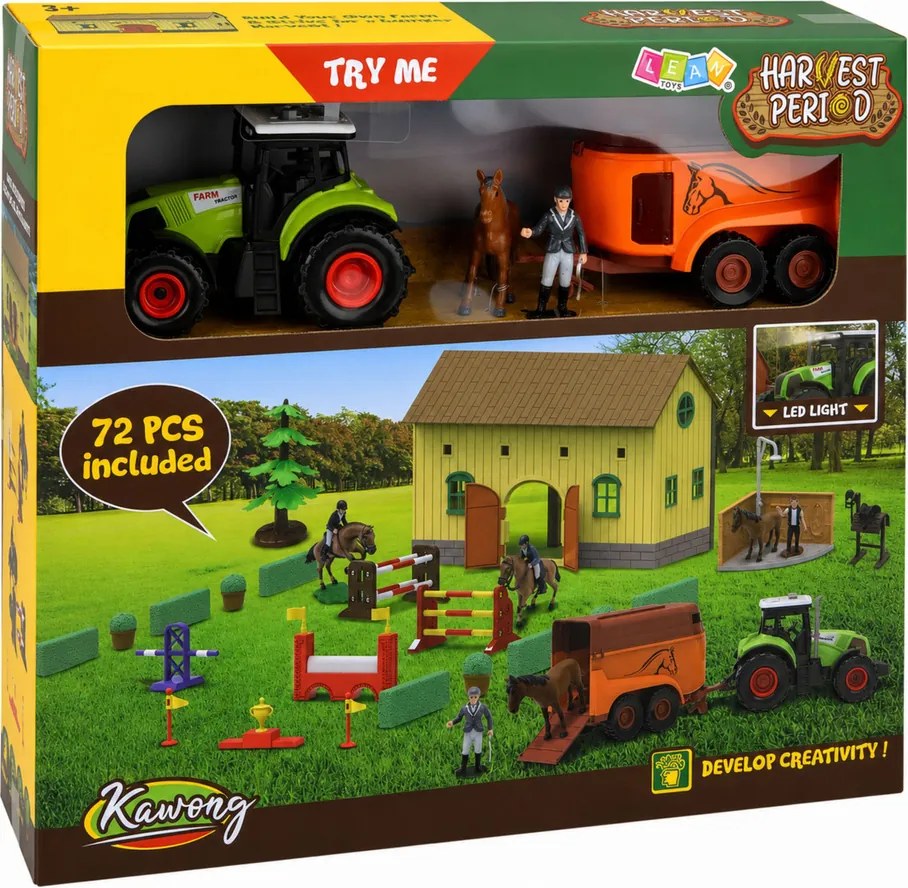 LEAN Toys Sada „Farma, chov, traktor, překážková dráha, skokanské překážky, koně, figurky“ – 72 dílů