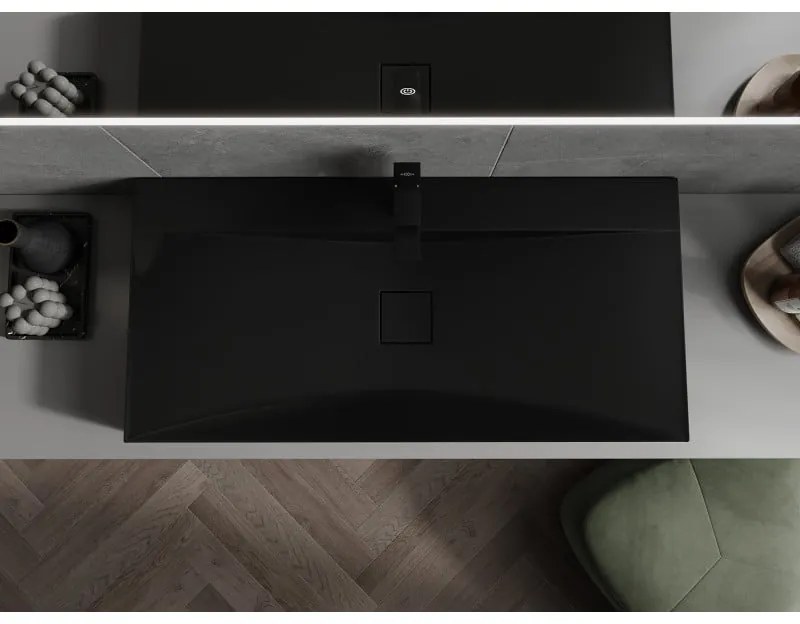 Mexen Poli, umyvadlo na desku z konglomerátu 1/O 100 x 48 cm, černá matná, 23021071