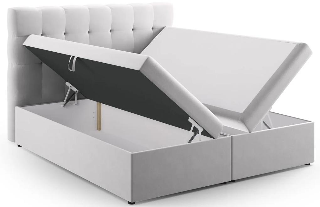 Světle šedá sametová dvoulůžková postel boxspring MICADONI Mamaia 160 x 200 cm