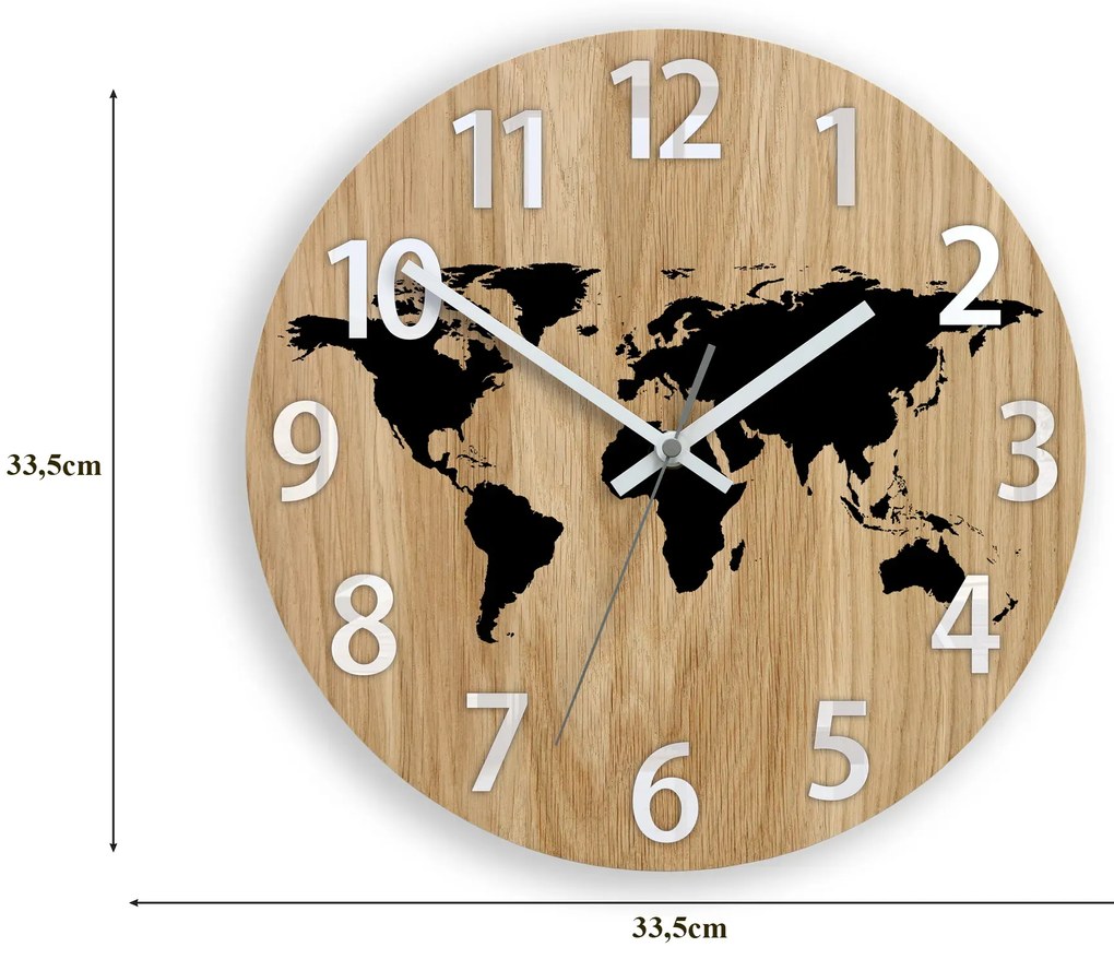 Dřevěné nástěnné hodiny Mapa Wood 33 cm hnědé/černé