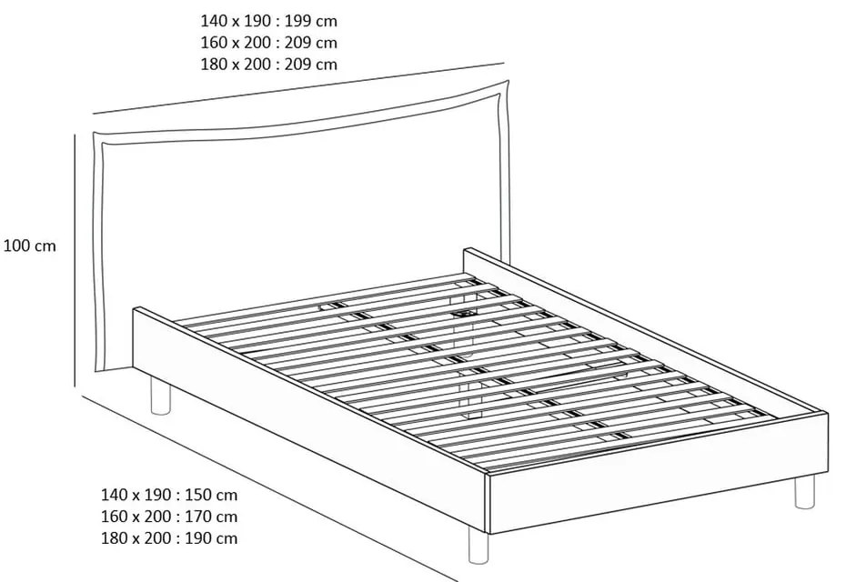 Světle šedá/přírodní dvoulůžková postel s roštem 180x200 cm Charlie – Bobochic Paris