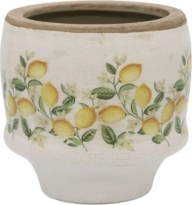 Béžový antik keramický květináč s citróny Limone Blossom - Ø 13*12 cm