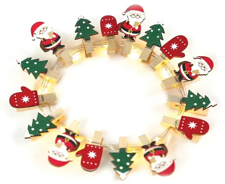 ACA Lighting LED dekorační girlanda - Kolíčky s vánočními motivy, teplá bílá barva, 3xAA, 180 cm