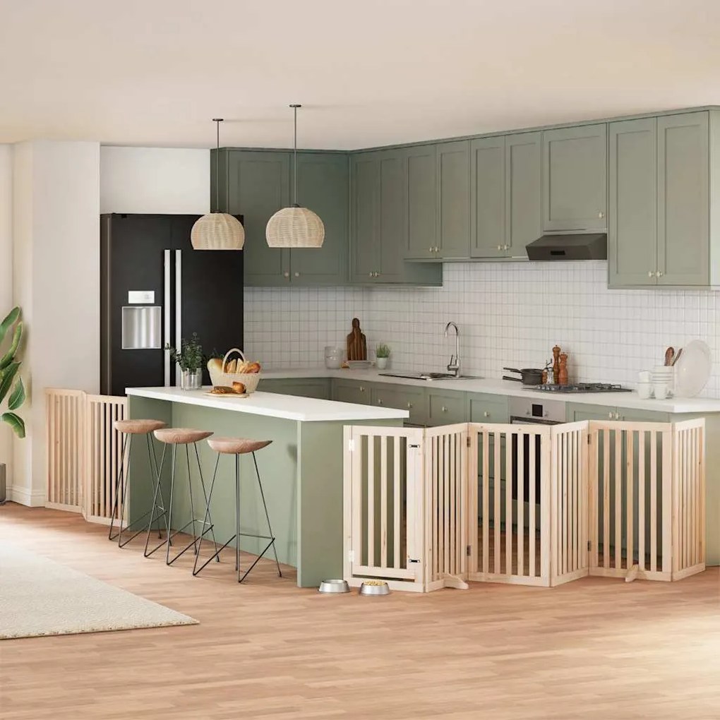 Zábrana pro psy s dvířky skládací 9 panelů 450 cm topol 3155644