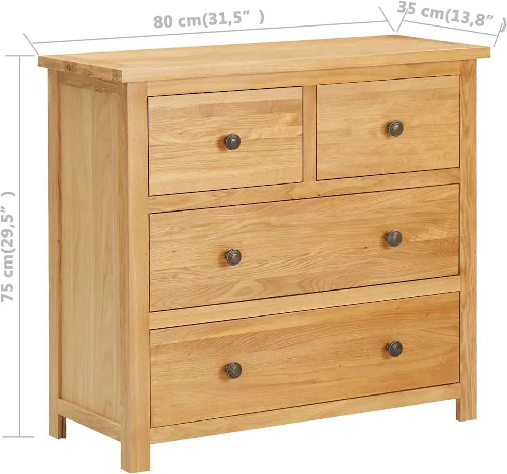 Komoda se zásuvkami 80 x 35 x 75 cm masivní dubové dřevo 289197