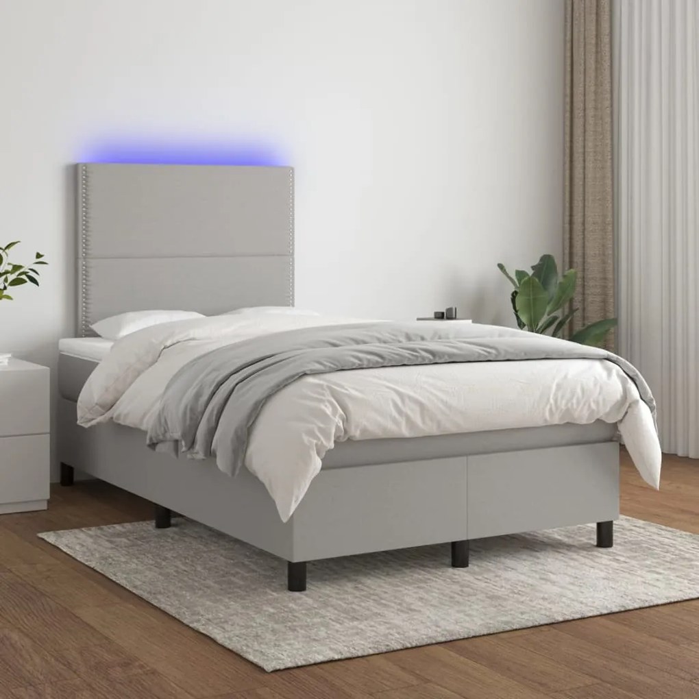Box spring postel s matrací a LED světle šedá 120x200 cm textil 3134781