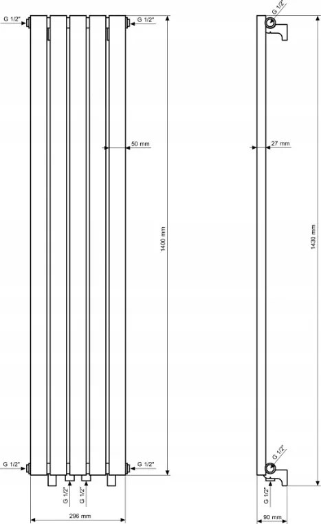 Gamma Verto, topné těleso 296x1400 mm, 505 W, bílá matná, GMA-VER-140296-WH