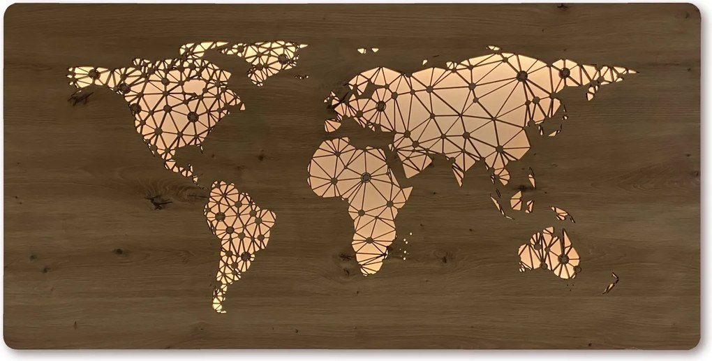 Li-Go "Mapa světa" světelný obraz s baterií 120x60cm varianta ovládání: manuál/pohybové čidlo, provedení povrchu: dub