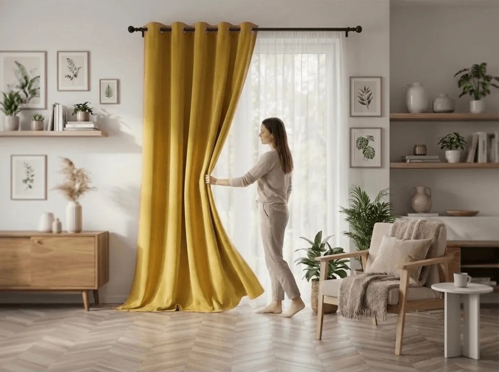 Žlutý závěs OXFORD 140x250 cm Zavěšení: Kovové kroužky