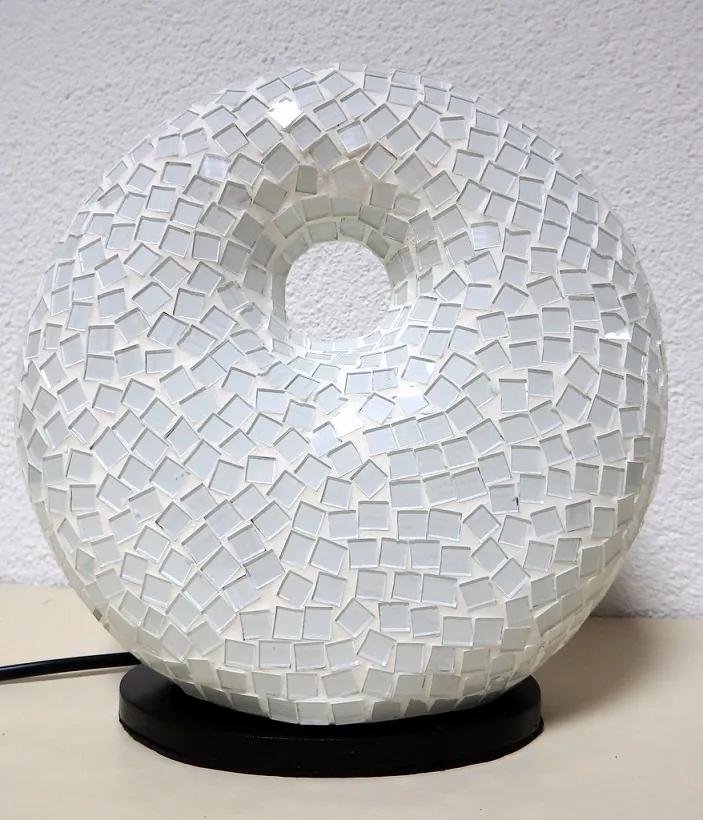 Stolní lampa bílá Donat, 25 cm, mozaiková, ruční práce