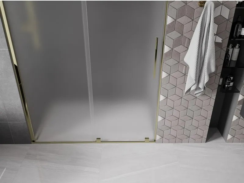 Mexen Velar, posuvné sprchové dveře do otvoru 150 cm, 8mm sklo námraza, zlatá lesklá, 871-150-000-31-50