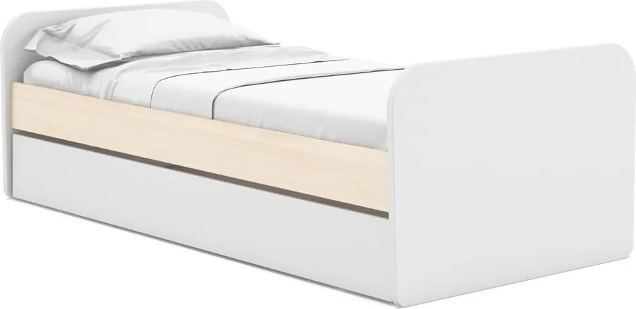 Bílá dětská postel v dekoru borovice s výsuvným lůžkem s úložným prostorem s roštem 90x200 cm Esteban – Marckeric