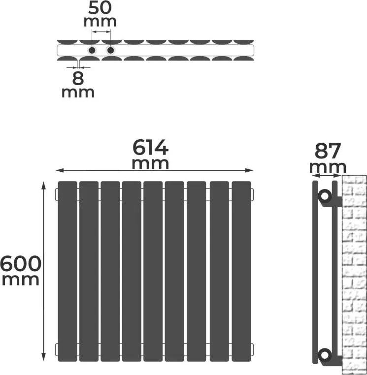 Aquamarin Horizontální radiátor, 819 W, 600 x 614 x 69 mm