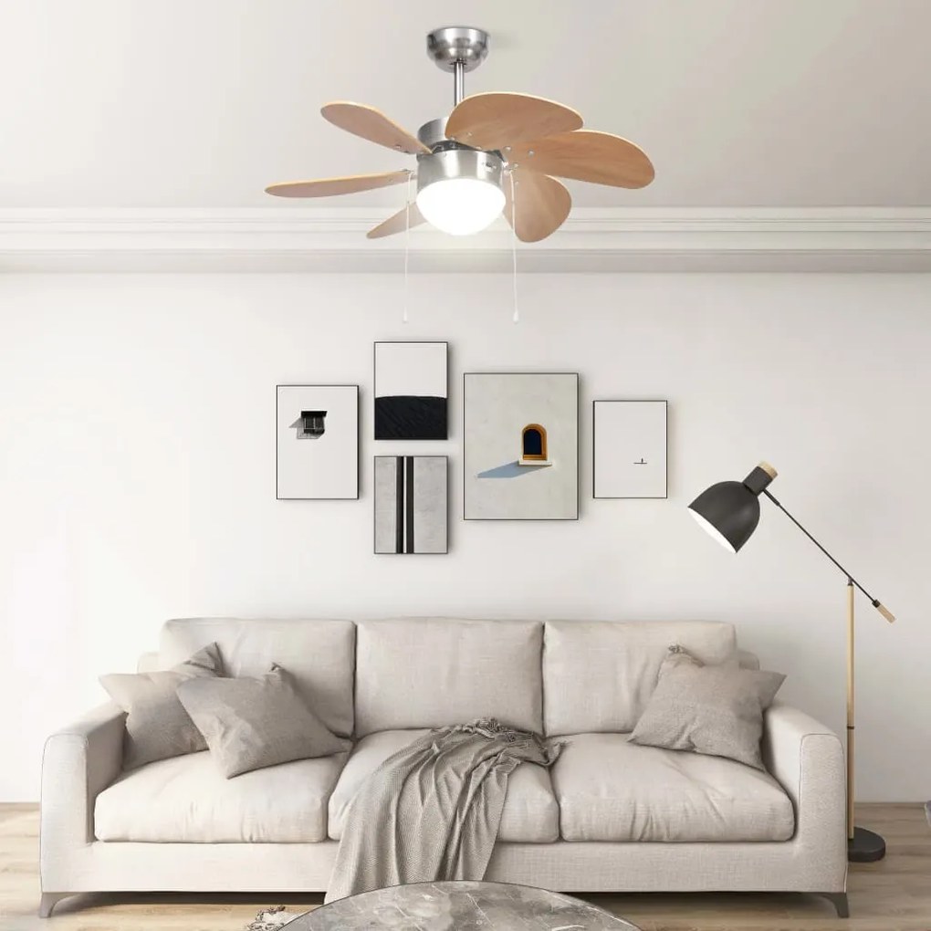 vidaXL Stropní ventilátor se světlem 76 cm světle hnědý [51489] Barva: tmavě hnědá