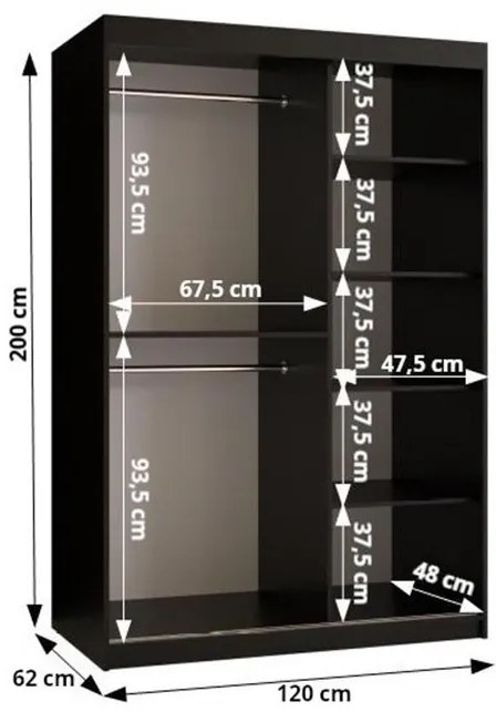 Šatní skříň Bluszcz 2 | 120 cm | černá