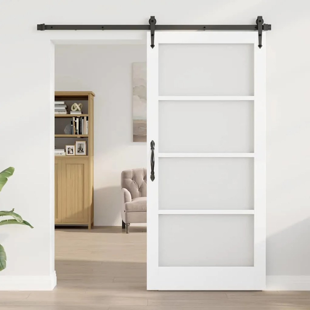 Posuvné dveře 93 x 202 cm Masivní borové dřevo a sklo Bílá 3332344