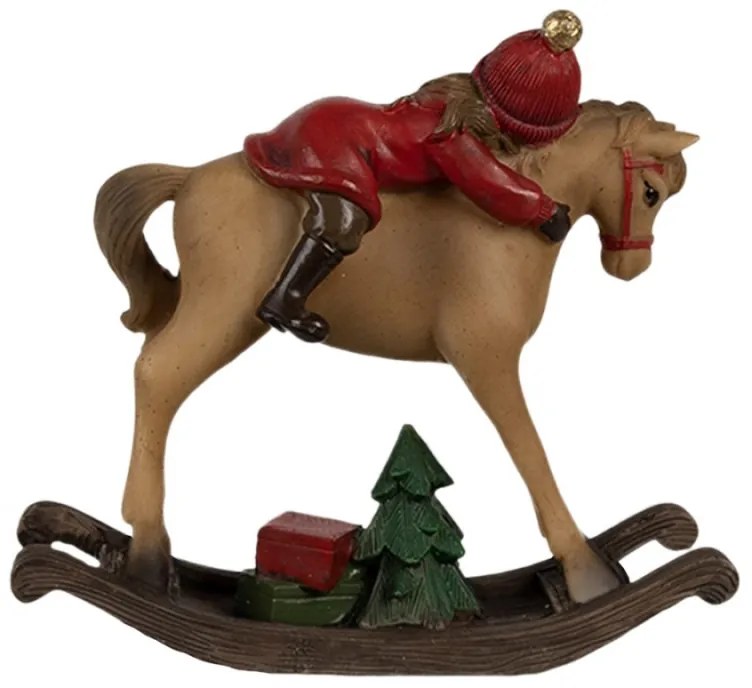 Dekorativní figurka hnědý houpací koník s holčičkou ve vánočním svetru 19x8x26 cm