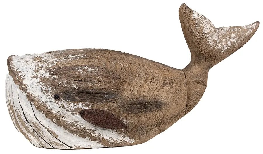 Hnědo-bílá dřevěná dekorace Velryba Nauticco - 39*15*21 cm
