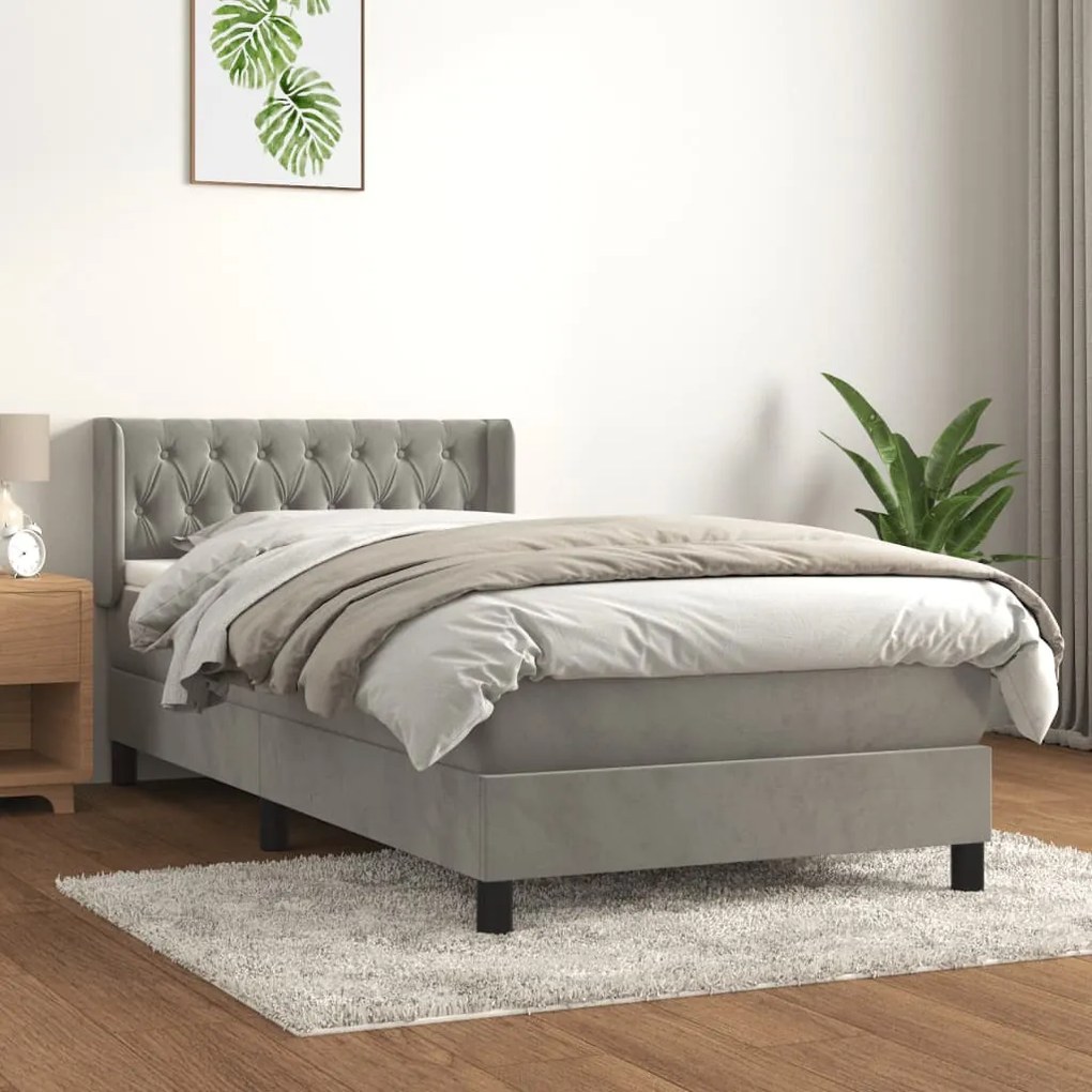 Box spring postel s matrací světle šedá 100x200 cm samet 3131123
