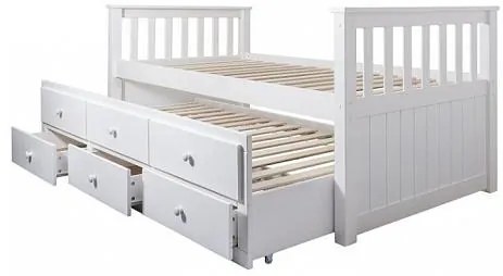 Dětská postel AUSTIN s přistýlkou a úložným prostorem, borovicové dřevo / bílá