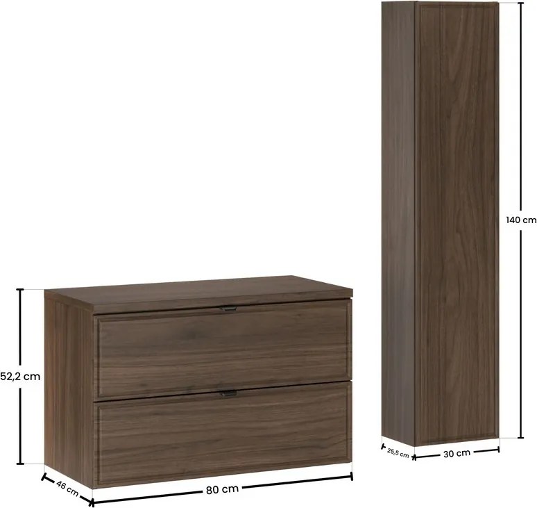 Koupelnová sestava Villa s deskou a skříňkami 80 cm ořech