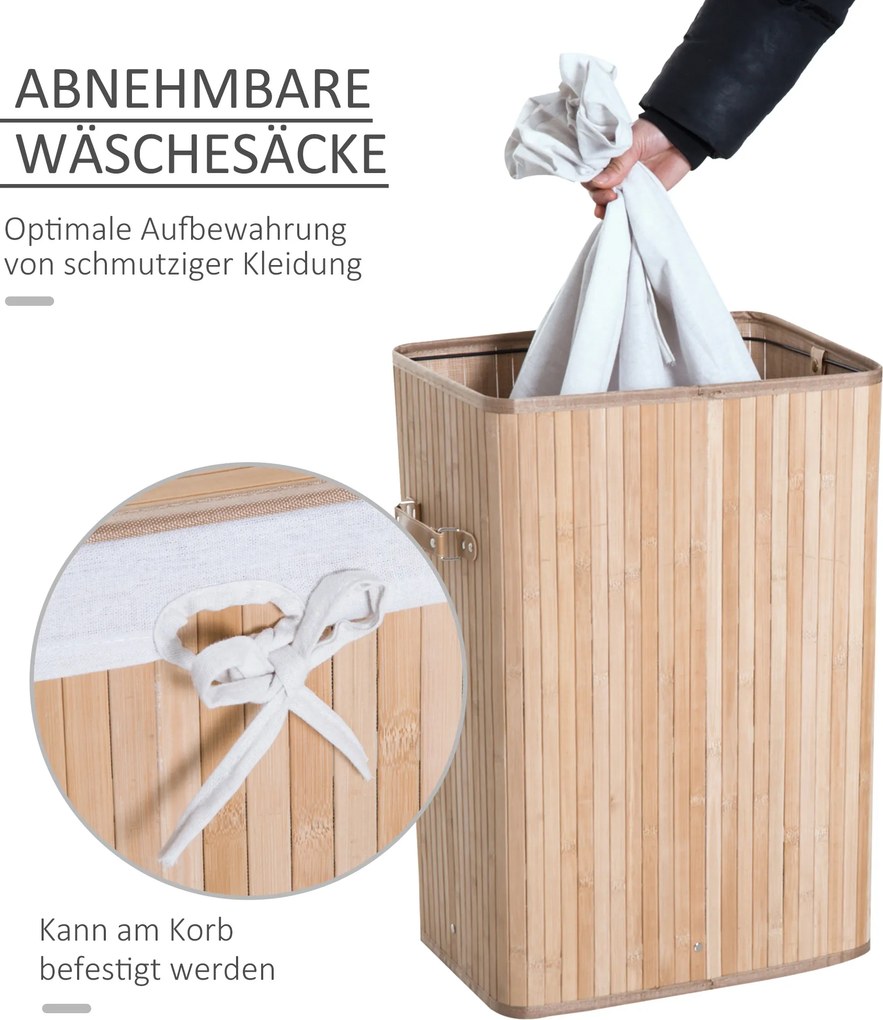 HOMCOM Slim Prádelní Koš s Víkem 72L Skladný Koš s Rukojetí, Odlitelný Prádelní Sáček, Prádelní Box pro Prádelnu, Ložnici, Koupelnu