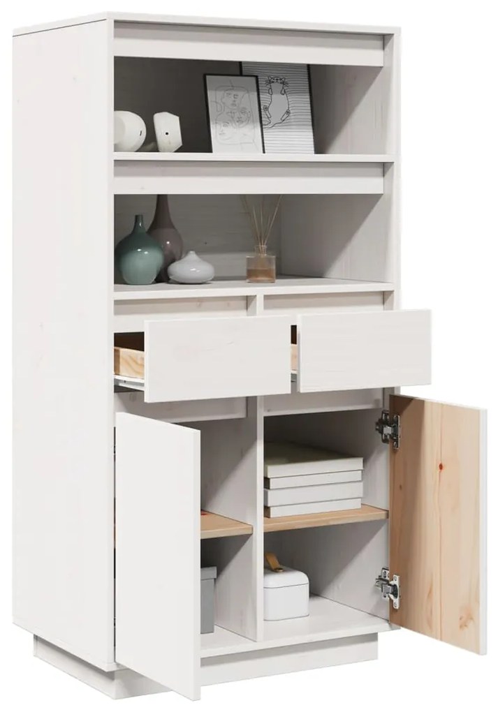 Skříň highboard bílá 60 x 40 x 116,5 cm masivní borové dřevo