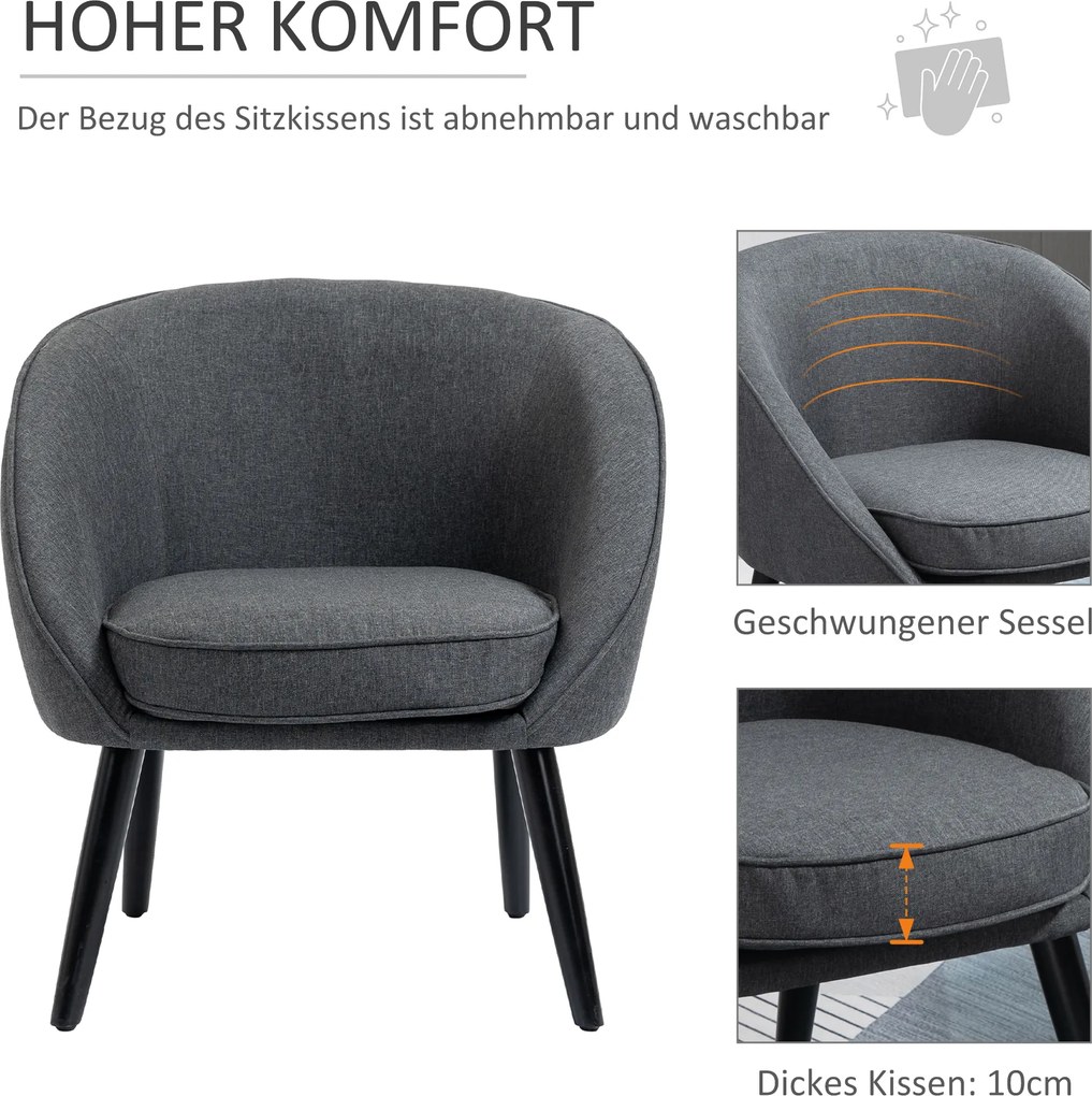 HOMCOM lounge křeslo koktejlové čalouněné křeslo kancelářské křeslo křeslo do obývacího pokoje křeslo do jídelny moderní s lněným vzhledem dřevo šedé…