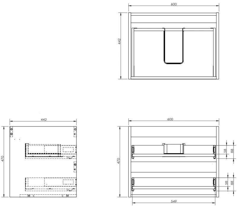 Mexen Rivel, koupelnová skříňka 60 cm s pracovní deskou, 2 zásuvky, drážkovaná, grafitová matná, 91A20-06047-2-BFFC66