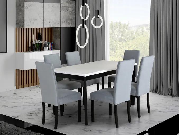 Jídelní sestava DX 30 odstín lamina (deska stolu) bílá, odstín dřeva (židle + nohy stolu) buk, potahový materiál látka