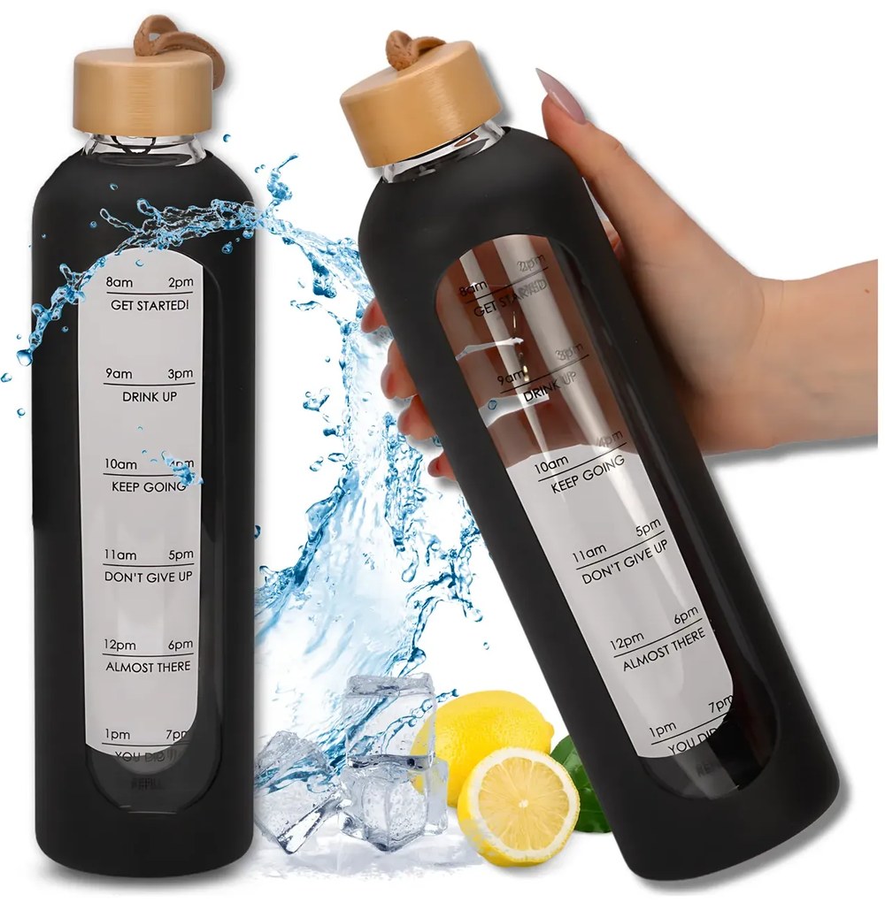 Camerazar Sportovní láhev TRESSARI 1000 ml z pevného skla na vodu s protiprokluzovým víčkem