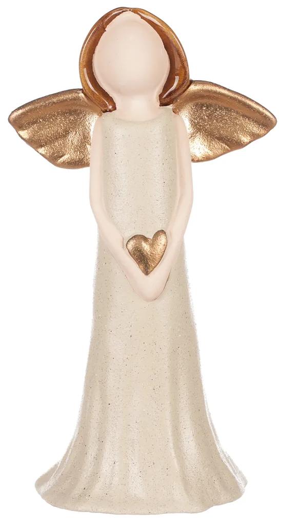Anděl držící srdce se zlatými křídly, keramika - KEK9444
