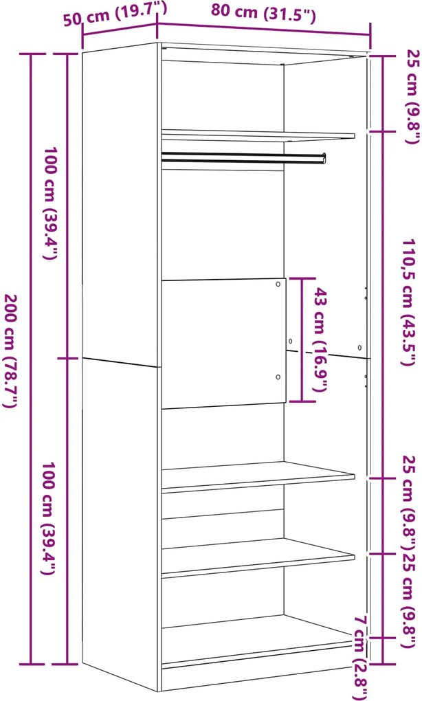 Šatní skříň Artisanový dub 80 x 50 x 200 cm Kompozitní dřevo 3378502