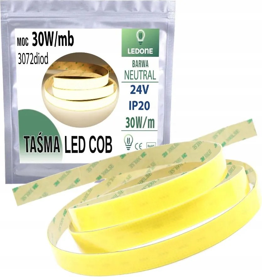 Led Páska Cob 24V výkonná 30W/m 3770lm/m Neon linka Široká neutrální 5m