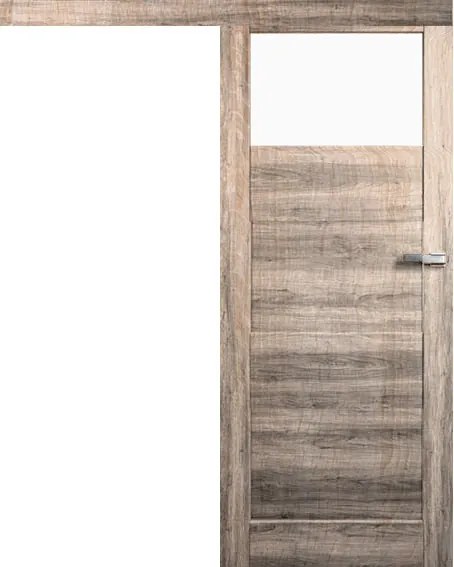 posuvné interiérové dveře na stěnu vasco doors TEO model 2 Průchozí rozměr: 70 x 197 cm, Orientace dveří: Levé dveře, Dekor: Dub riviera
