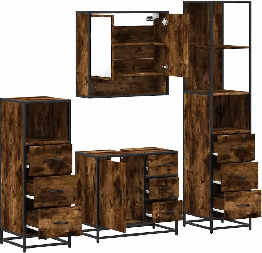 4dílný set koupelnového nábytku kouřový dub kompozitní dřevo 3301287