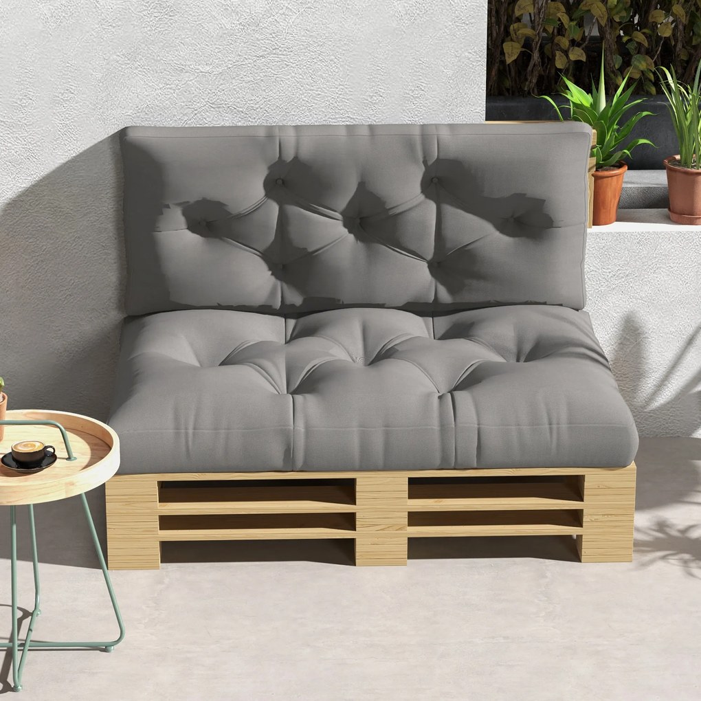 Outsunny 2dílná sada polštářů na paletovou sedačku – sedák 120 × 80 × 10 cm + opěrka 120 × 40 × 10 cm, UV-odolné a voděodolné, světle šedé