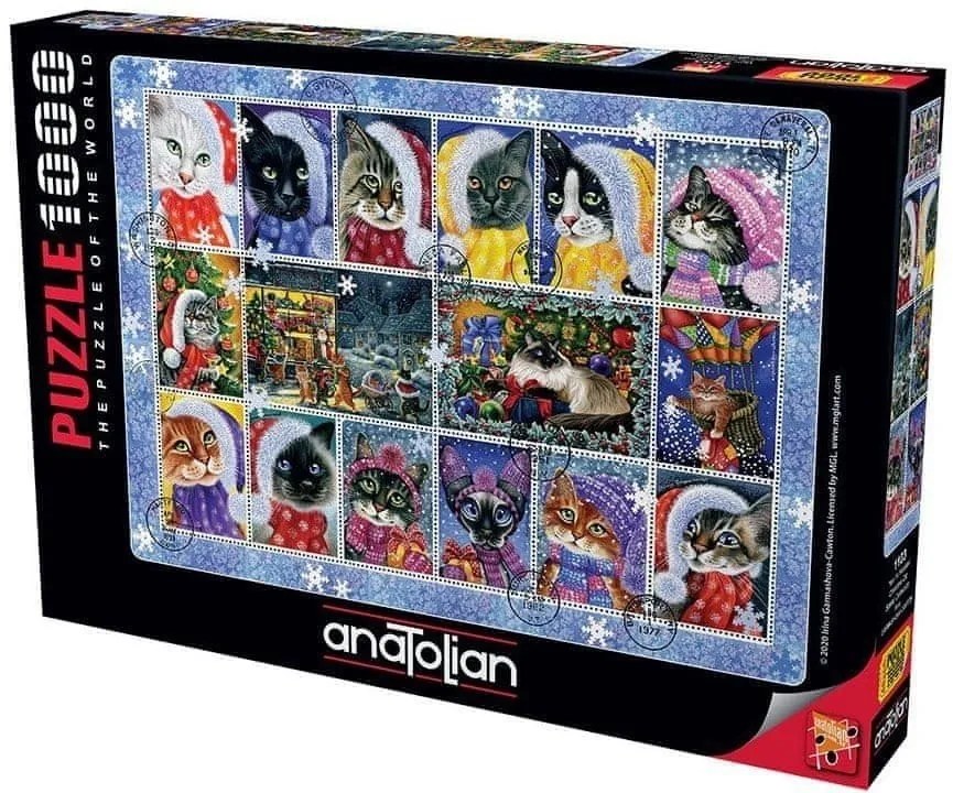 Puzzle anatolian puzzle kočičí vánoční známky 1000 dílků