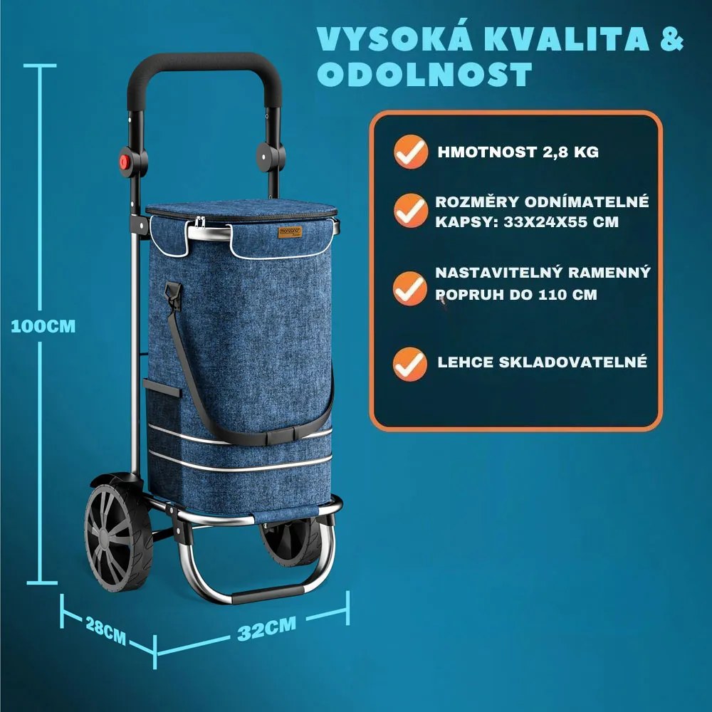 Nákupní taška na kolečkách EASY, 50l, modrá Jurhan
