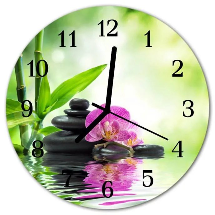 Nástěnné hodiny obrazové na skle - Orchidej  a zen
