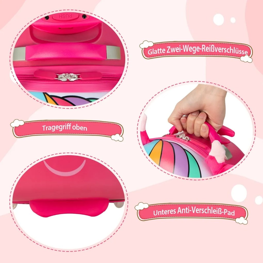 Costway Rolling Suitcase Hard Shell Příruční zavazadlo pro děti, růžový