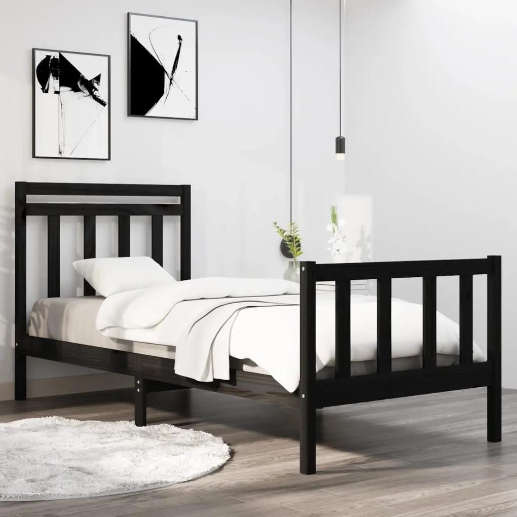 3105344 vidaXL Rám postele černý masivní dřevo 75 x 190 cm Small Single