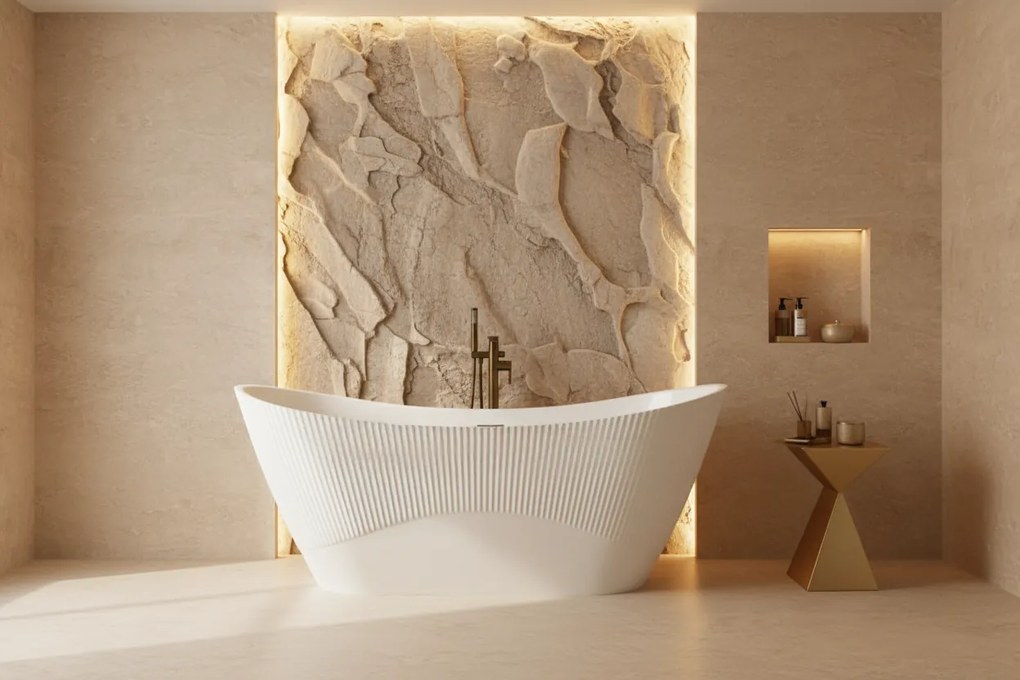 Rea Atena, volně stojící vana 1700x730x710 mm, bílá, zlatý matný click-clack, KPL-W7127