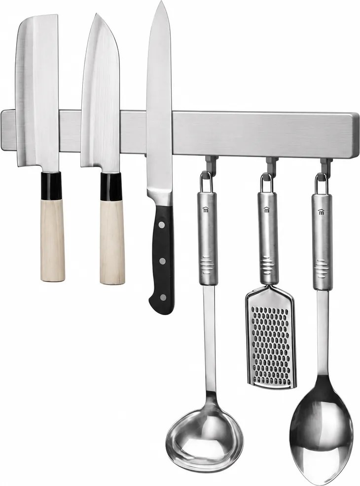 METALTEX Magnetická závěsná lišta s nastavitelnými háčky, Metallika, 39 cm, stříbrná