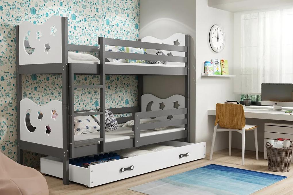 ImportWorld Dětská patrová postel Bohdan - 2 osoby, 80x160 s úložným prostorem – Grafitová, Bílá