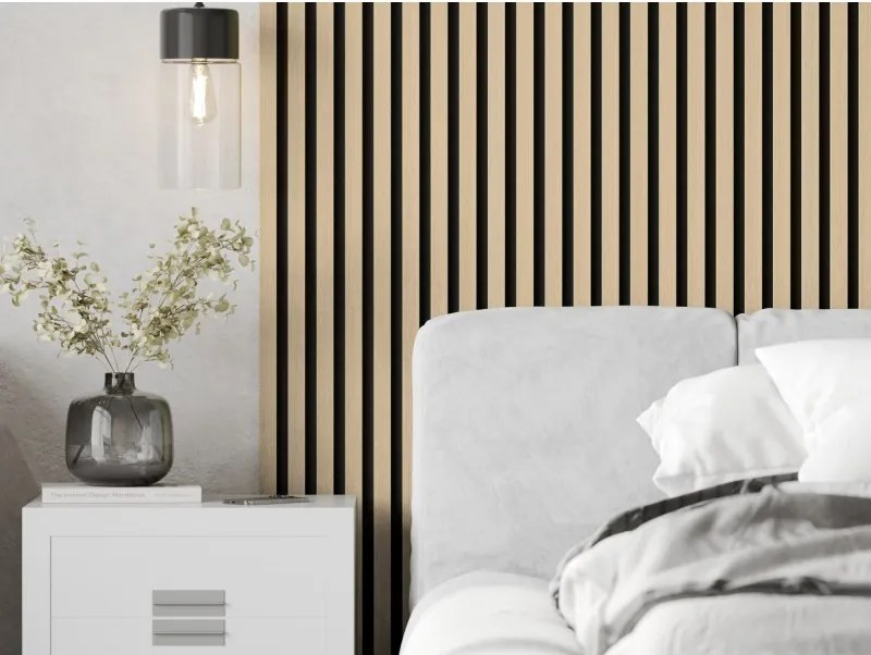 Mexen Lam-F, akustické stěnové lamely 275 × 30 cm, plstěný podklad 8 mm, technická dýha, dub pískový, S105-275307-3015-001