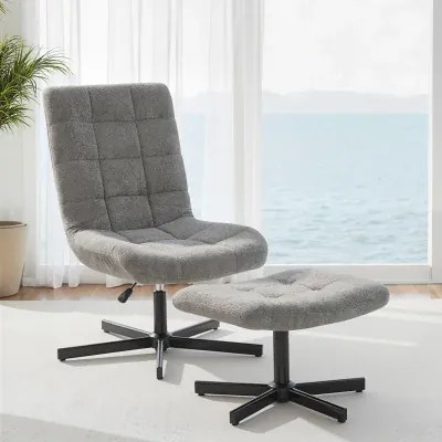 HOMCOM Relaxační křeslo s podnožkou, otočné a výškově nastavitelné, opěradlo 4 polohy, 66 x 80 x 93–104 cm, šedé