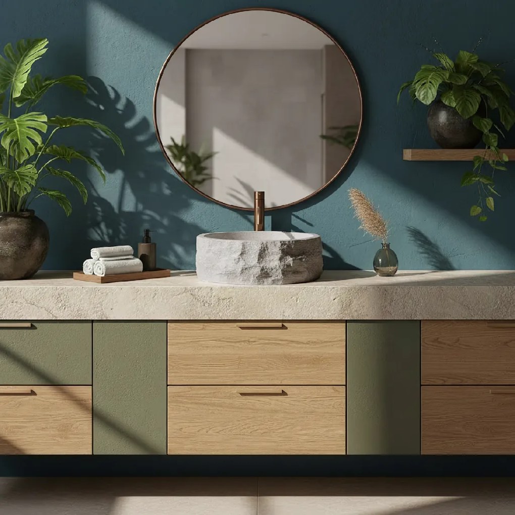 Rea Alice Moon, umyvadlo na desku 390×390×145 mm, béžová matná – imitace kamene, REA-U3501
