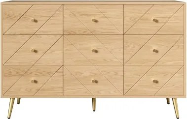 Aosom Komoda s 9 zásuvkami s velkým úložným prostorem, geometrické vzory, 120 x 39 x 80 cm, přírodní barva